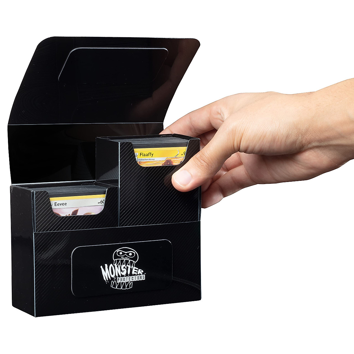 Monster Protectors Double Deck Box- Magnetic Locking Dual Trading Card Game Storage Case w Removable Compartments- Holds 150 cards- Fits all Standard and Smaller Size MTG and TCGs - Black