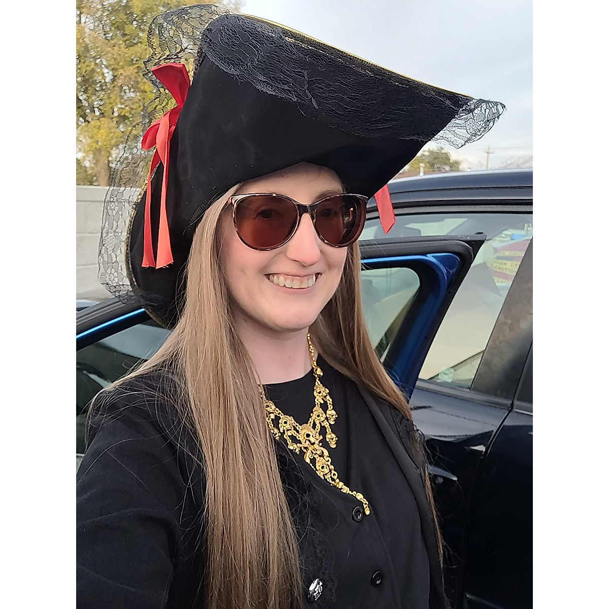 FLD Halloween Women's Antique Silver Multi layered Pirate Skull Tassel Charm Necklace Collar and Fashion Jewelry Skull Bracelet Collar Women's Terror Necklace