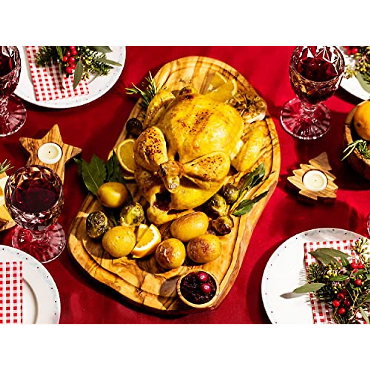 SOLTAKO Olive Wood Cutting Steak Board, Large Cheese Board, Hand Made Serving Platter, Wooden Charcuterie Board, Rustic Chopping Board with Juice Groove