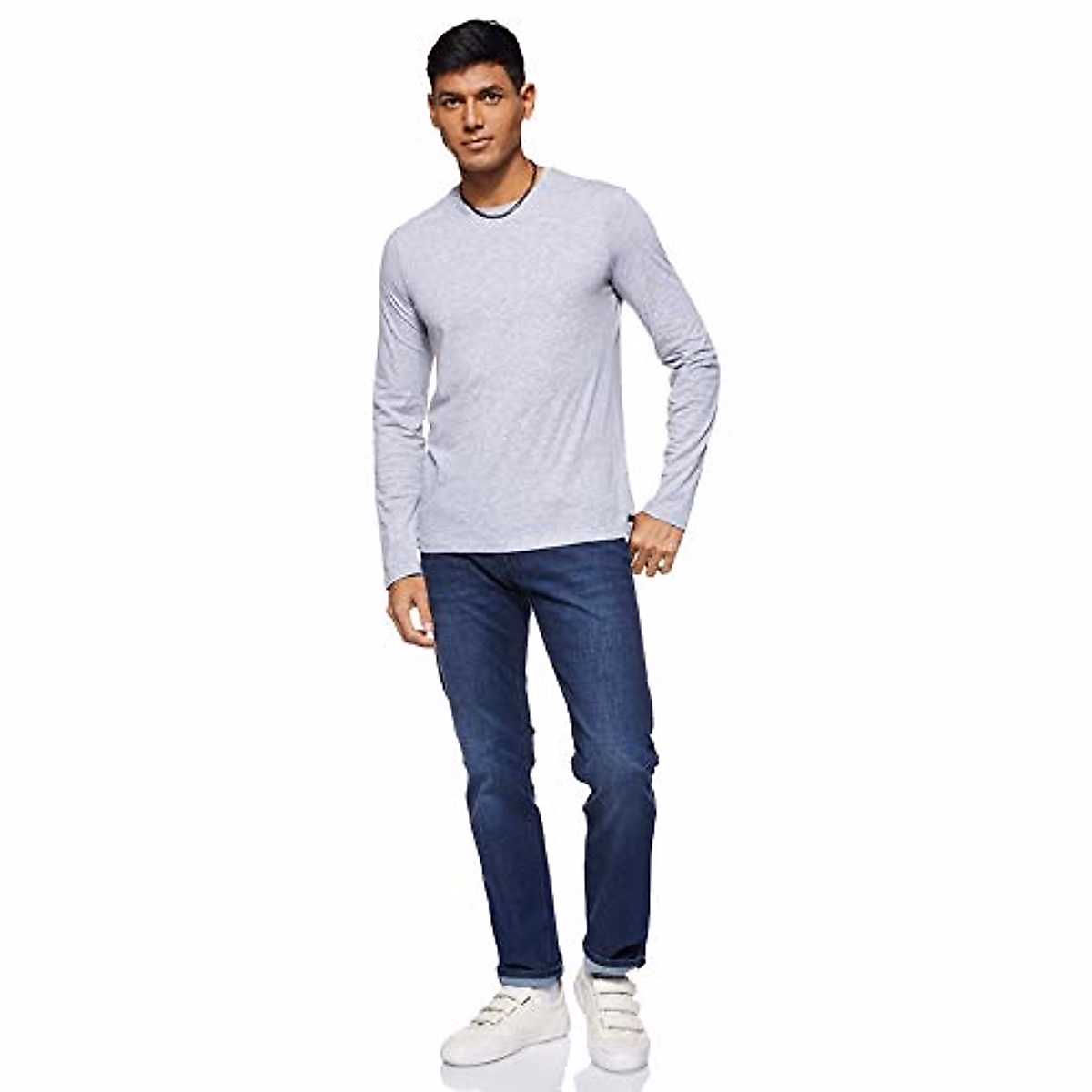 A|X Armani Exchange Men's Basic Long Sleeve Jersey Crew Neck Tee, Heather Grey, Large