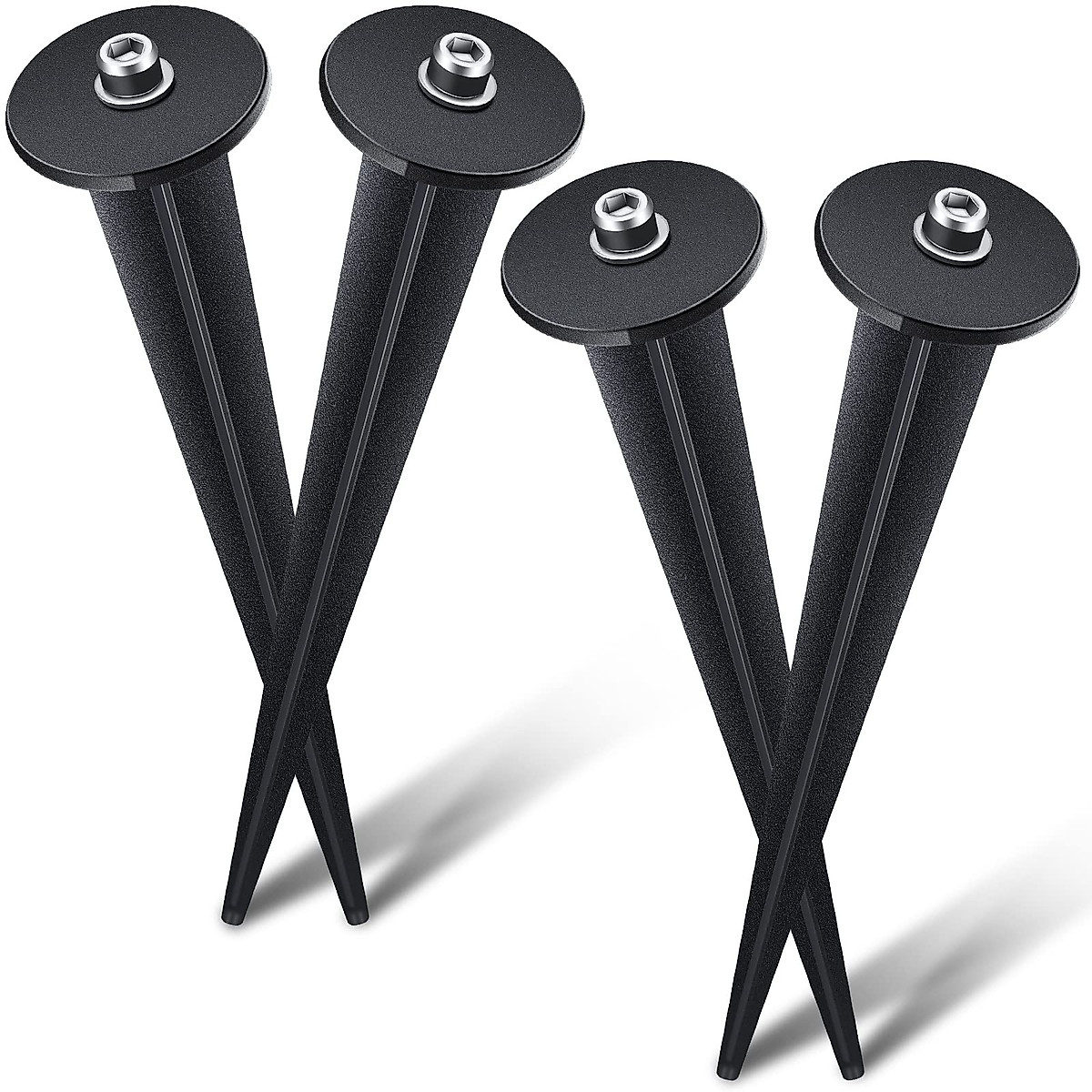 Zhengmy 4 Packs Threaded Spike Flood Light Ground Stake Metal Replacement Stakes for Solar Lights Outdoor LED Solar Light Stakes with 4 Hex Screws for Gardens Yard Path Lawn 6.3 Inches(Black)