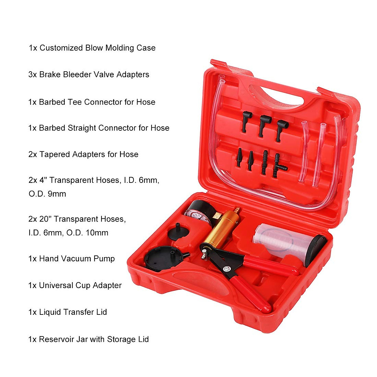 JIFETOR Hand Vacuum Pump Tester and Brake Clutch Bleeder Tool 2-in-1 Kit, One-Man Handheld Automotive Brake Fluid Bleeding Set, with Gauge Jar Adapters for Bike Motorcycle Car Truck Diagnosis
