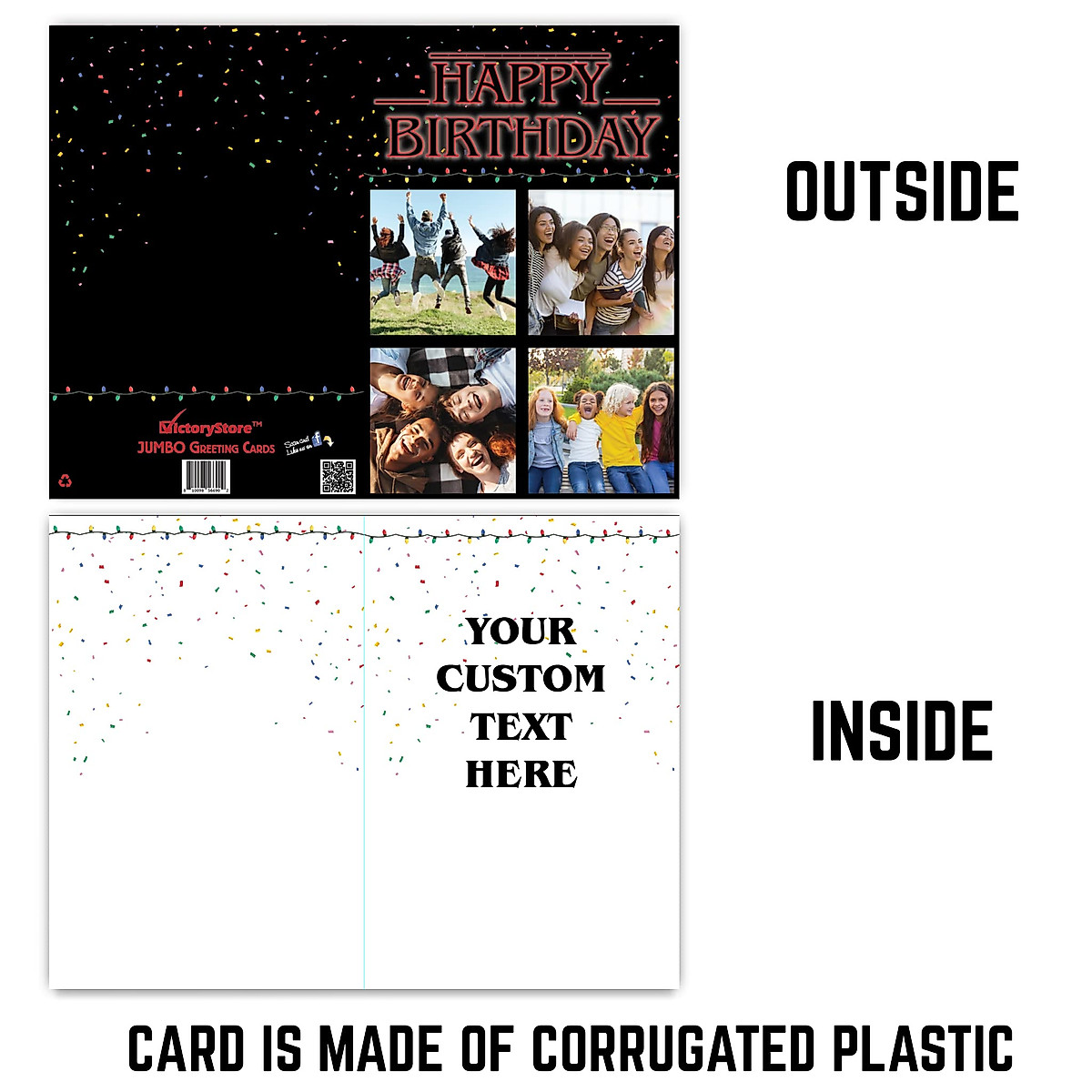 VictoryStore Jumbo 3 Foot Custom Happy Birthday Card, 4 Photo Birthday Card, Custom Inside Text, 2 feet x 3 feet Card