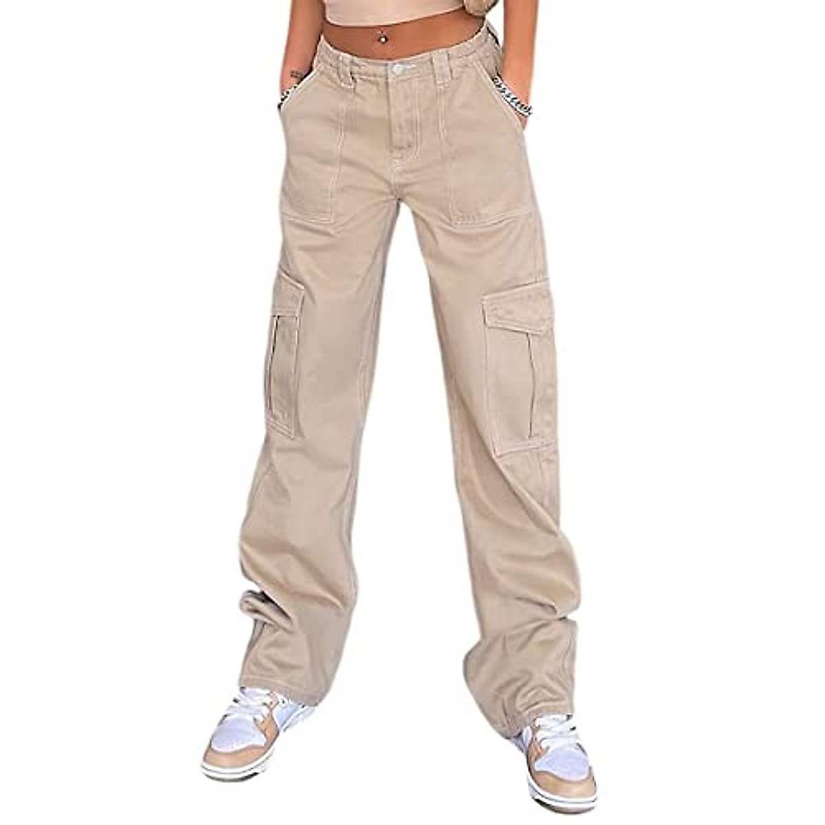Cargo Pants Women High Waist, Baggy Cargo Jeans with Pocket Baggy Jogger Relaxed Y2K Pants Fashion Jeans X-Large