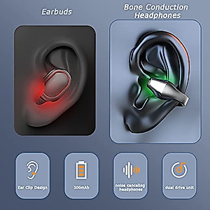 LINNNZI Wireless Ear Clip Bone Conduction Headphones, 2023 New Mini Open Ear Headphones with LED Power Display, Noise Reduction, Bluetooth 5.2 Earbuds Earpiece for Running, Sports, Cycling