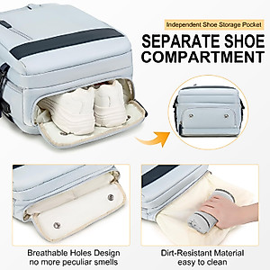 InduSKY Large Travel Backpack for Women, 40L Carry On Backpack Airline Flight Approved with USB Charging Port Shoes Compartment, Personal Luggage Backpack Casual Daypack 15.6 Inch Laptop Backpack