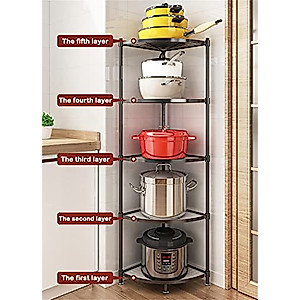 ZIGAMA 5-Tier Kitchen Pot Rack, Multi-layer Corner Shelf Stand Metal Shelves for Kitchen