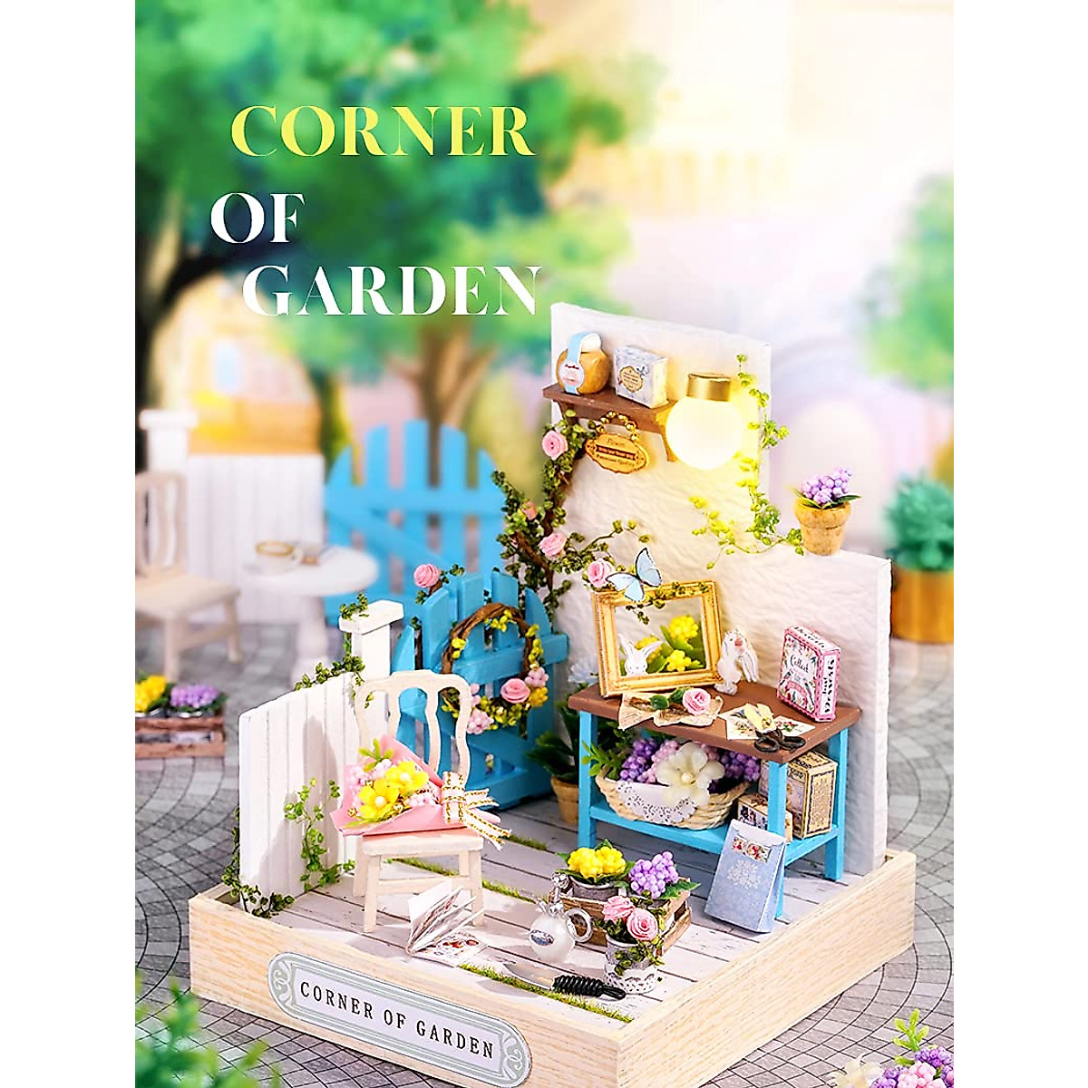 Flever Dollhouse Miniature DIY House Kit Creative Room with Furniture for Romantic Valentine's Gift (Corner of Garden)