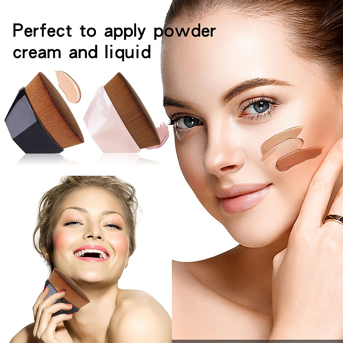 ENERGY Foundation Brush for Liquid Makeup Flat Top Kabuki Brush for Face Full Coverage Liquid Cream Foundation Contour Bronzer Setting Powder Blending Buffing with Brush Travel Case Pink