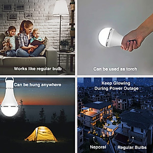 Rechargeable Light Bulbs, Back Up Battery Light Bulbs, 15W 80W Equivalent 6000K 1200mAh Battery Operated Light Bulb for Power Outage Hurricane, Emergency Lights for Home Power Failure, Pack of 4