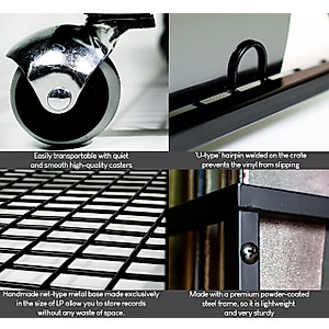 NEEDLEA Vinyl Record Holder Storage Up to 120 LP - Sturdy Metal Frame Crate Moving Box with Wheels - Stylish Display Rack Organizer for Vinyl Album in Home Office