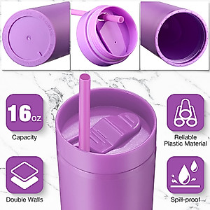 Raiten 27 Pieces Skinny Tumbler Cups with Lids and Straws 16 oz Acrylic Tumblers Bulk Colored Matte Tumblers Reusable Double Wall Plastic Mugs Cold Hot Drinks Water Bottles for Women Teacher DIY Gifts