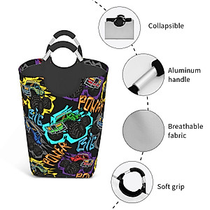 Bukoigo Monster Truck Car Laundry Basket Waterproof Durable Dirty Clothes Storage Baskets Laundry Hamper Washing Bag for Home Dorm 50L