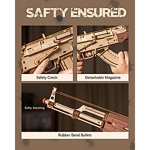 ROKR 3D Puzzles for Adults, Wooden 3D Puzzle Model AK47 Rubber Bands Gun Toys Building Kits, DIY Wood Crafts Cool Toy Hobbies for Men Women, Creative Assembly Gifts