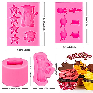 Whaline 4 Pieces Graduation Silicone Molds Graduation Gnome Grad Cap Diploma Star Chocolate Candy Mould Pink Grad Ice Cube Fondant Mold for Grad Party Cake Cupcake Topper Decoration