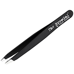 The BrowGal – Professional Hand-Made Slant Tweezer – Exclusive for Eyebrows Facial Hair, Ingrown Hair Removal & Blackhead - Handy & Portable Tool, Easily Grip with Safety, Anti-rust – 3.9 In, Black