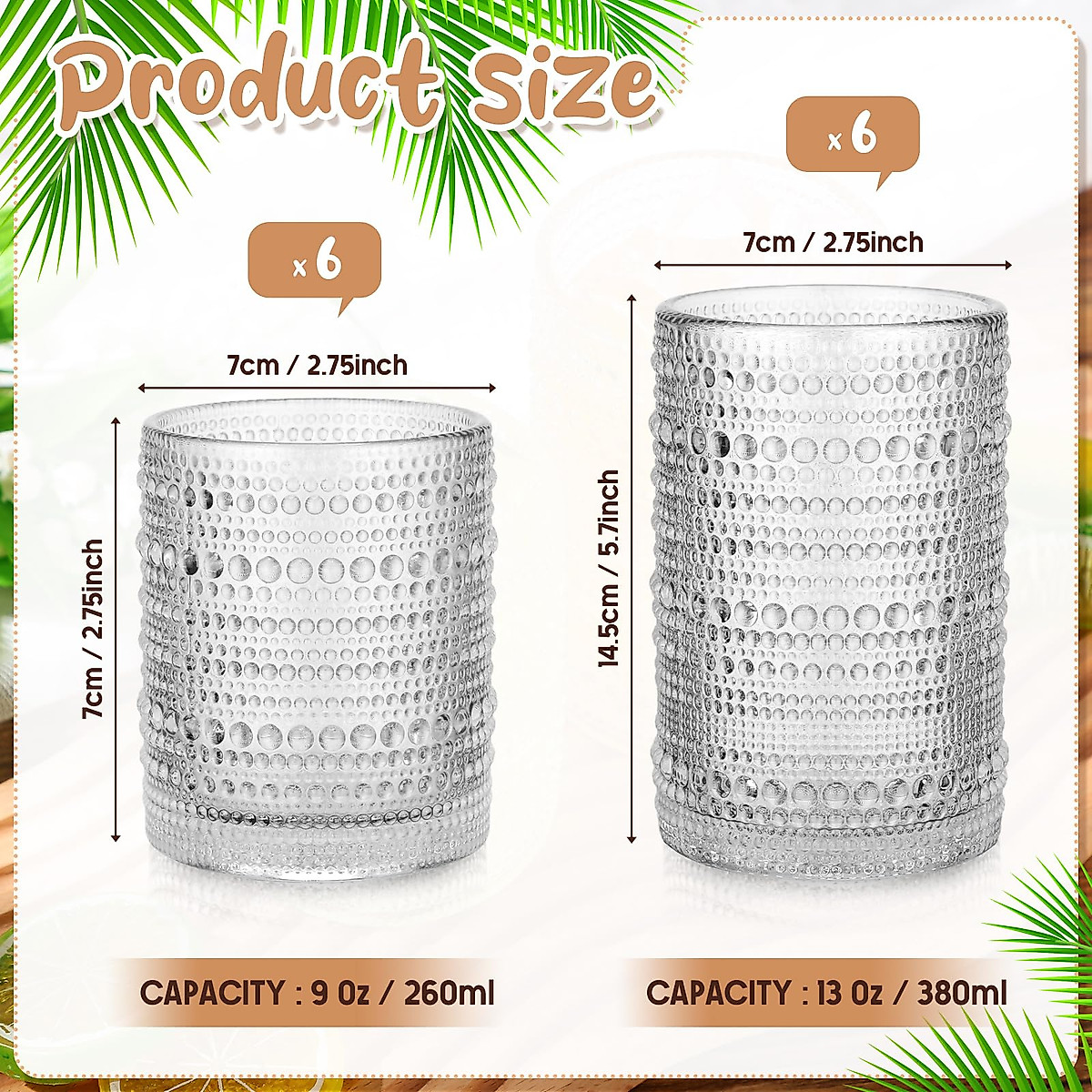 Tanlade 12 Pcs Hobnail Drinking Glasses Set 12 Oz and 10 Oz Vintage Beaded Drinking Glassware Set Water Glass Cup Clear Embossed Highball Glasses Hobnail Glasses Tumbler for Beer Cocktail Soda Juice
