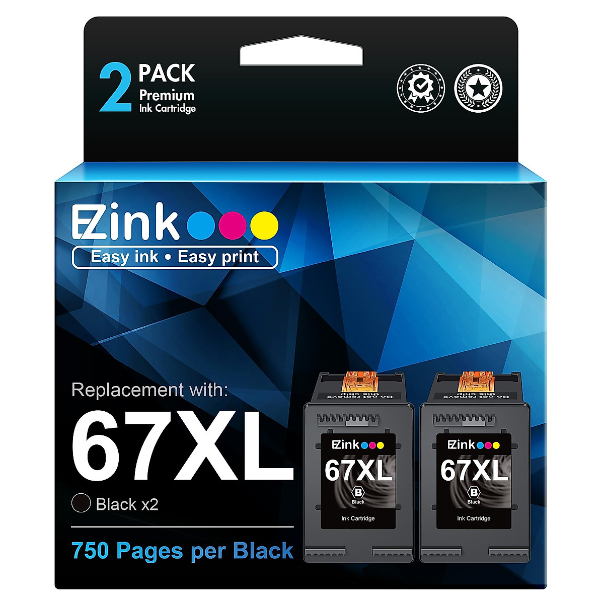 E-Z Ink (TM Ink Cartridge Replacement for HP 67XL 67 XL for DeskJet 2755e 4155e 2722 2752 2752e Envy Pro 6455 6458 6475 Envy 6455e 6055 6055e 6075 DeskJet Plus 4122 4132 4155 (2 Black)