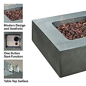Propane Fire Pit - Outdoor Patio - Fire Pit Table - Stainless Steel Burner Patio Heater with Lava Rocks - 35-inch Square - Slate Gray Green 50,000 BTU - by Royal Garden