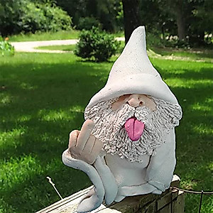 Tirifer Garden Gnome, Wizard Gnome 3D Dwarves, Polyresin Outdoor Sculpture Stick Out Tongue Gnome Statue Garden Figurine Art Garden Decoration for Lawn Yard Balcony Porch Patio