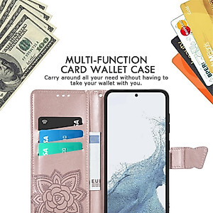 DiGPlus Galaxy S23 5G Wallet Case, [Butterfly & Flower Embossed] PU Leather Wallet Case Flip Protective Phone Cover with Card Slots and Kickstand for Samsung Galaxy S23 6.1-Inch (RoseGold)