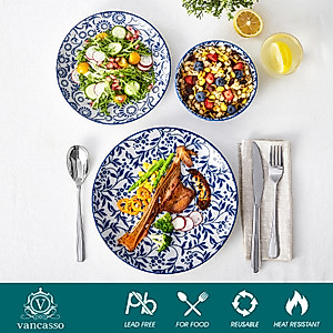 vancasso SELENE Plates and Bowls Set for 4, 12 Pieces Dinnerware Sets, Mircowave and Dishwasher Safe Dishes Set, Porcelain Blue Kitchen Set