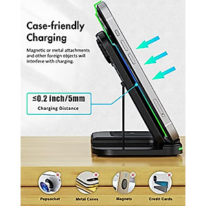 Charger Station for Apple Multiple Devices, 3 in 1 Fast Wireless Charger Stand Dock Foldable for iPhone 14 13 12 11 Pro X XS 8 Plus Apple Watch Series 8 7 6 SE 5 4 3 2 & AirPods 3/2/Pro with Adapter