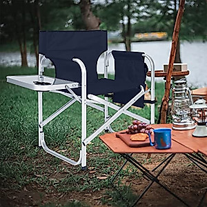 ABCCANOPY Folding Directors Chair Outdoor Camping Chair Makeup Artist Chair with Side Table & Pockets, Navy Blue