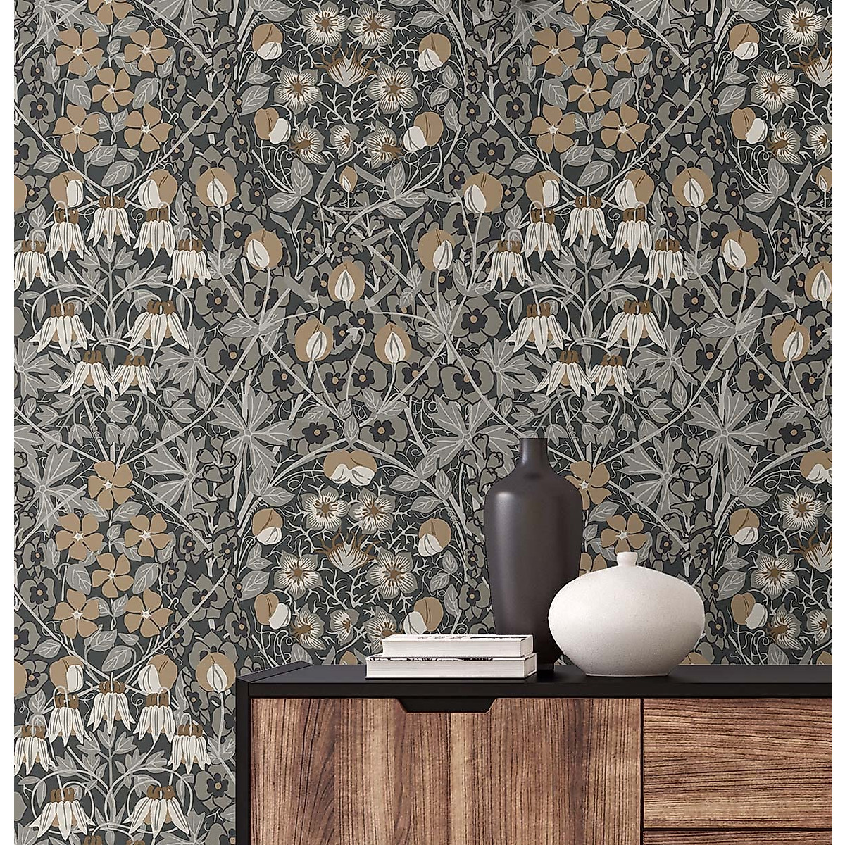 NextWall Tulip Garden Floral Peel and Stick Wallpaper (Wrought Iron & Chamois)