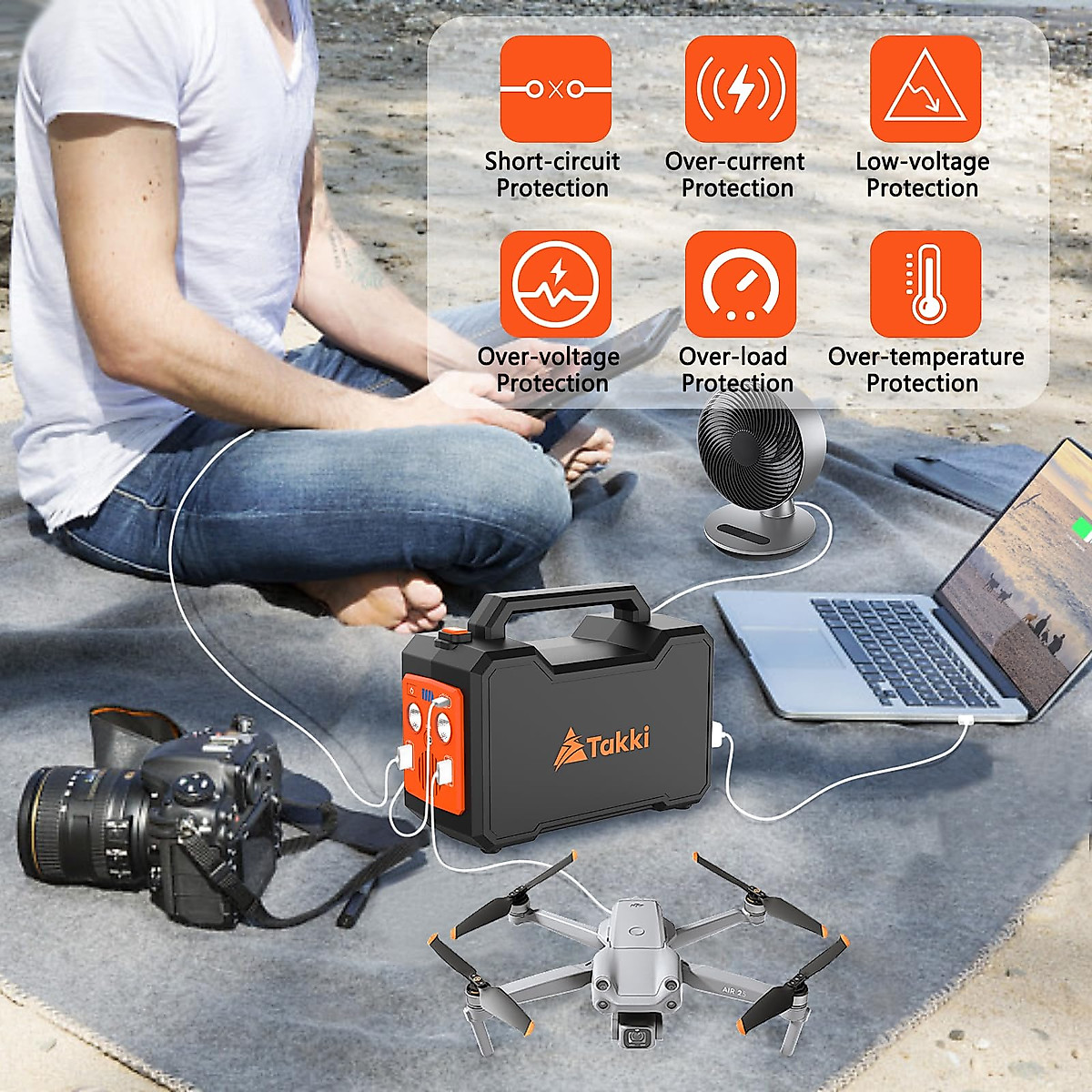 Takki Portable Power Station 111Wh, Camping Solar Generator Power Bank Battery Pack with 110V/100W (Peak 150W) AC Outlet USB Ports Camping Lights for Emergency Home CPAP Power Supply