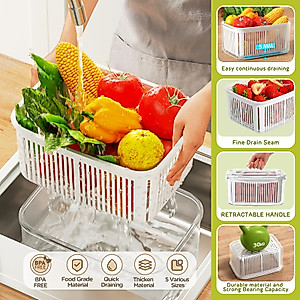 10PCS Fruit Vegetable Storage Containers for Fridge with Colander - Food Containers for Refrigerator Kitchen Organizer Produce Container Keep Fruits Vegetables Berry Meat Fresh longer,Dishwasher Safe
