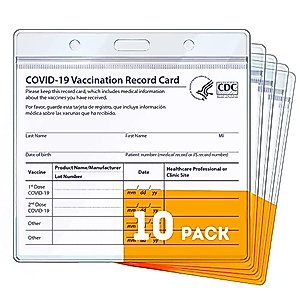 (10 Pack) Badge Holder, Name Tag Holders, Vaccine Card Holder - Travel Accessories, Vaccine Card Protector, Airplane Travel Essentials ID, CDC Vaccination Covid Card Protector Waterproof, 4" X 3"