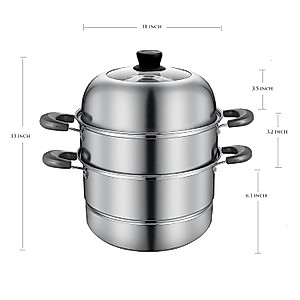 Beeiee Steamer pot for cooking,8.5 Quart,Vegetable steamer,Food steamer,Dumpling steamer,Veggie steamer,Seafood steamer,Fish steamer,Egg steamer,Bun steamer,Steamer cookware,Stainless steel
