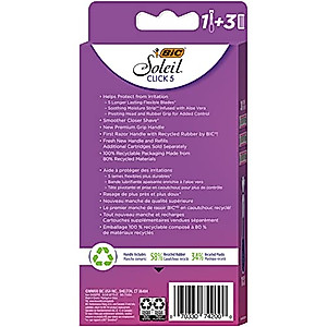 BIC Click 5 Soleil Women's Disposable Razors, 5 Blades With a Moisture Strip For a Smoother Shave, 1 Handle and 3 Cartridges, 4 Piece Razor Set