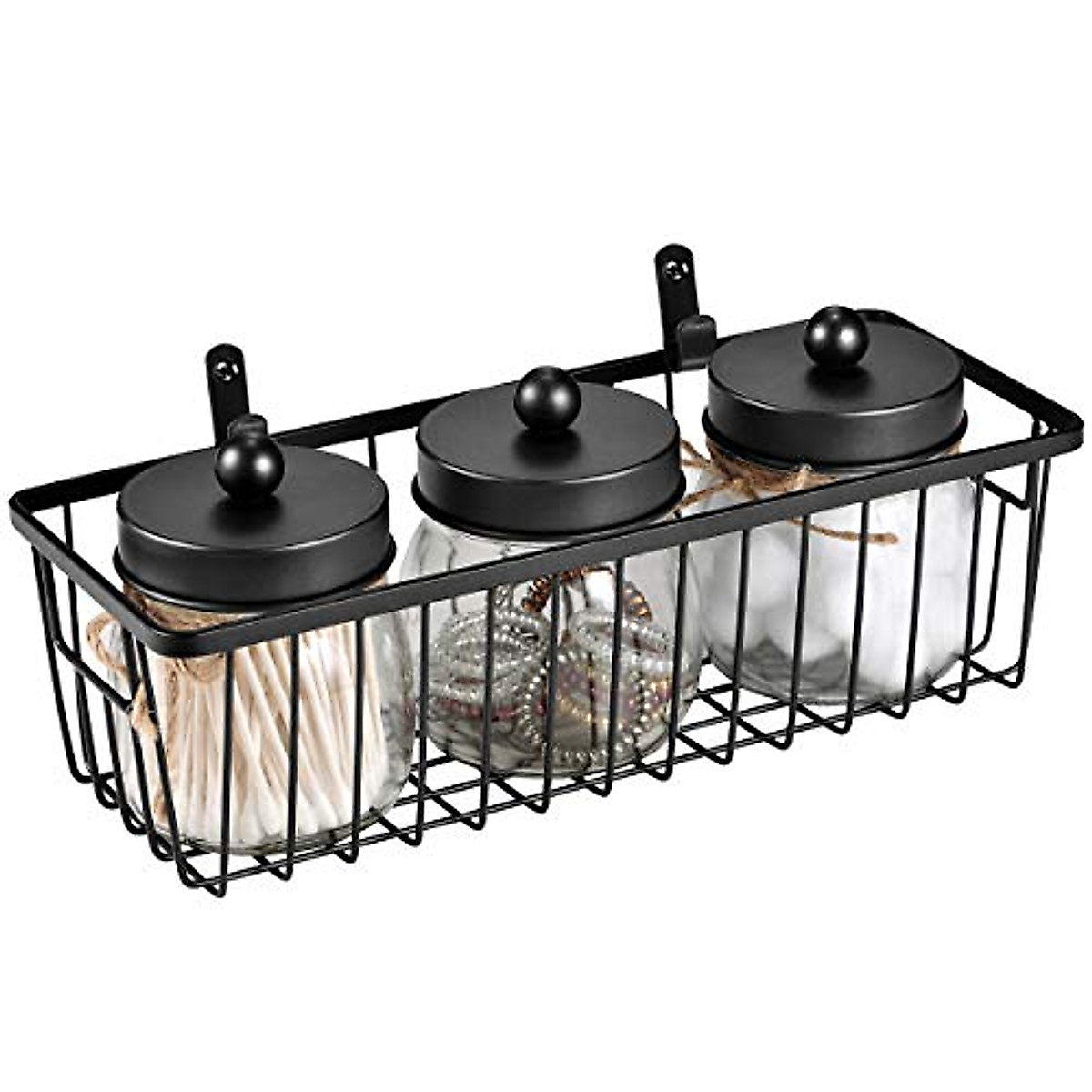SheeChung Farmhouse Decor Metal Wire Bathroom Storage Organizer Basket Bins - for Cabinets, Shelves, Closets, Vanity Countertops, Under Sinks, Pantry, Laundry Room, Garage - Small, 2 Pack (Black)