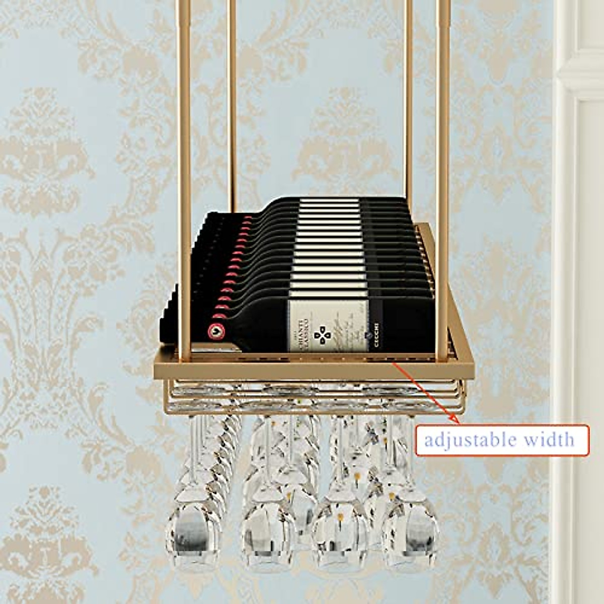 DASHADAO Bar Unit Floating Shelves Ceiling Decorative Wine Racks, Wine Bottle Holder Hanging Metal Iron Wine Glass Rack Goblet Stemware Racks for Bar Kitchen Restaurant Home Decoration