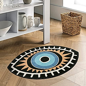 Beeiva Cute Evil Eye Area Rug 2x3 Small Washable Entryway Rug Non-Slip Door Mat Accent Throw Rugs Indoor Floor Carpet for Kitchen Bedroom Bathroom (Black/Multi, 2x3ft)