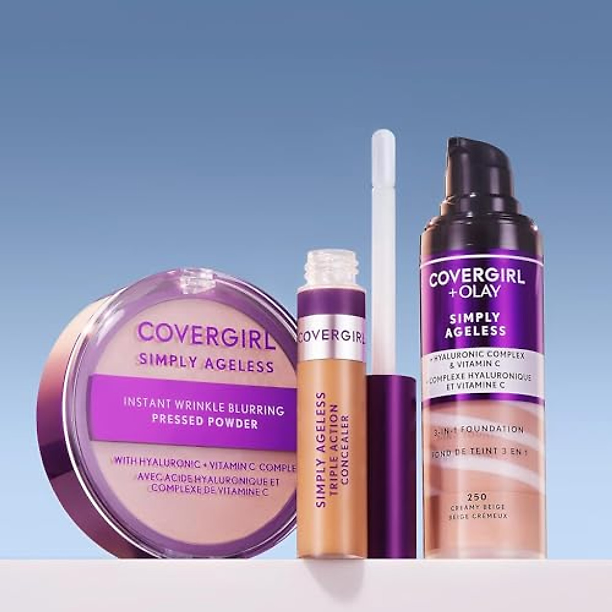 CoverGirl & Olay Simply Ageless 3-in-1 Liquid Foundation, Matte Finish, Hyaluronic & Vitamin C Formula, Cruelty Free, Creamy Beige, 1 Count