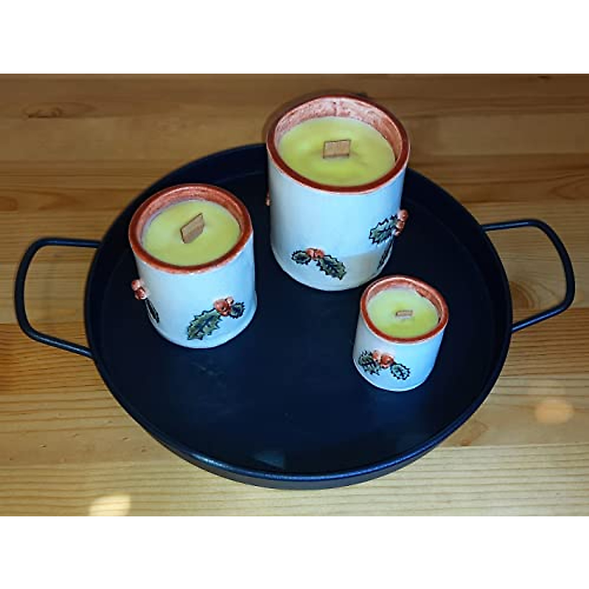 Swarley 9.4 inches Galvanized Metal Round Tray with Handles | Black Serving Tray for Farmhouse Decor - Organizer for Party, Spa, Kitchen and Bathroom.