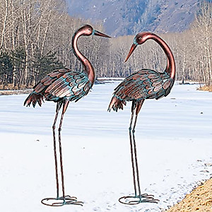 chisheen Crane Garden Statues Outdoor Metal Heron Yard Art Bird Sculpture for Lawn Patio Large Size, Set of 2
