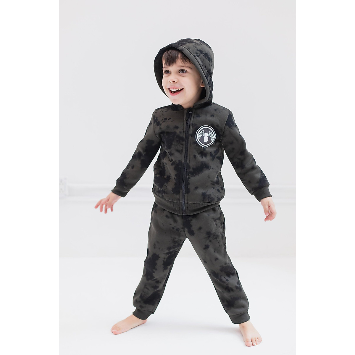 Marvel Spider-Man Toddler Boys Zip Up Fleece Hoodie T-Shirt and Jogger Pants 3 Piece Outfit Set Tie Dye Gray 3T