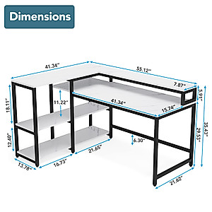 LITTLE TREE Reversible L Shaped Computer Desk with Storage Shelf, Industrial Corner Desk with Monitor Stand for Home Office