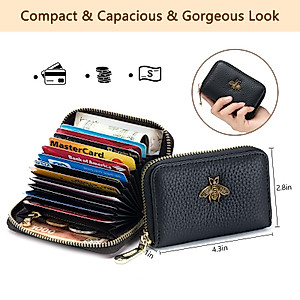 imeetu RFID Credit Card Holder, Small Leather Zipper Card Case Wallet for Women (Lite,Fuchsia)