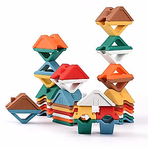 lofca Silicone Building Block Baby Educational Montessori Toy Toddler Stacking Sets House 7 Pieces