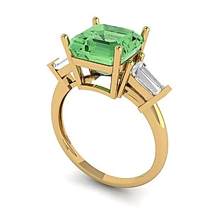 Clara Pucci 3.50ct Asscher cut 3 stone Solitaire Green Simulated Diamond Engagement Promise Anniversary Bridal Ring 18K Yellow Gold 10.5