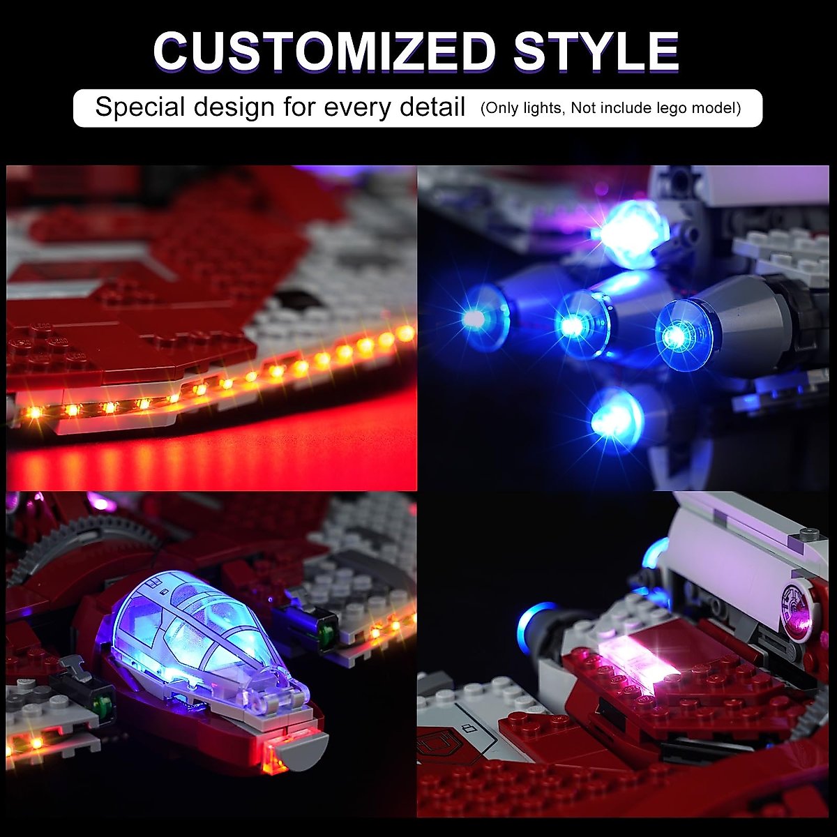 DALDED LED Lighting Kit for Lego Star Wars Ahsoka Tano’s T-6 Jedi Shuttle 75362, LED Light Compatible with Lego 75362 Building Block Models (Not Include Lego Set)