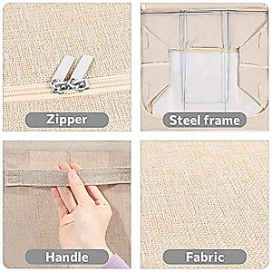 3 Pack Clothes Storage Bins - Foldable Metal Frame Storage Box - Stackable Linen Fabric Organizer Set with Carrying Handles and Clear Window (Beige, 15.7x11.8x11.8inch(36L))