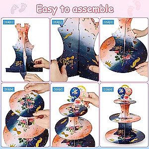 Gender Reveal Party Cupcake Stand Decorations, Blue and Pink 3 Tier Baby Shower Cupcake Toppers Dessert Holder Snack Tray Stand Tower for Boy Girl Baby Gender Reveal Birthday Party Favors