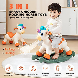 Hi-Tech Unicorn Rocking Riding Horse Toys for Kids, Puzzle Musical Light Educational Pony Ride Toddlers Toy (24.4" L x 11.4" W x 14.5" H) for Toddlers Boys Girls. (Pony Horse)
