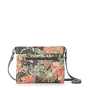 Sakroots Camden Small Crossbody in Cotton Uncoated Canvas, Charcoal Flower Power